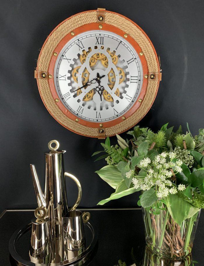 Wall Clock - Round Porthole - Moving Center Cogs Wall Clock - Silver ...