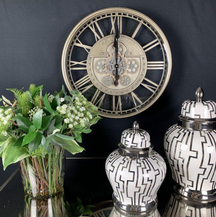Wall Clock Kensington - Moving Cogs - Skeleton - Champagne Silver