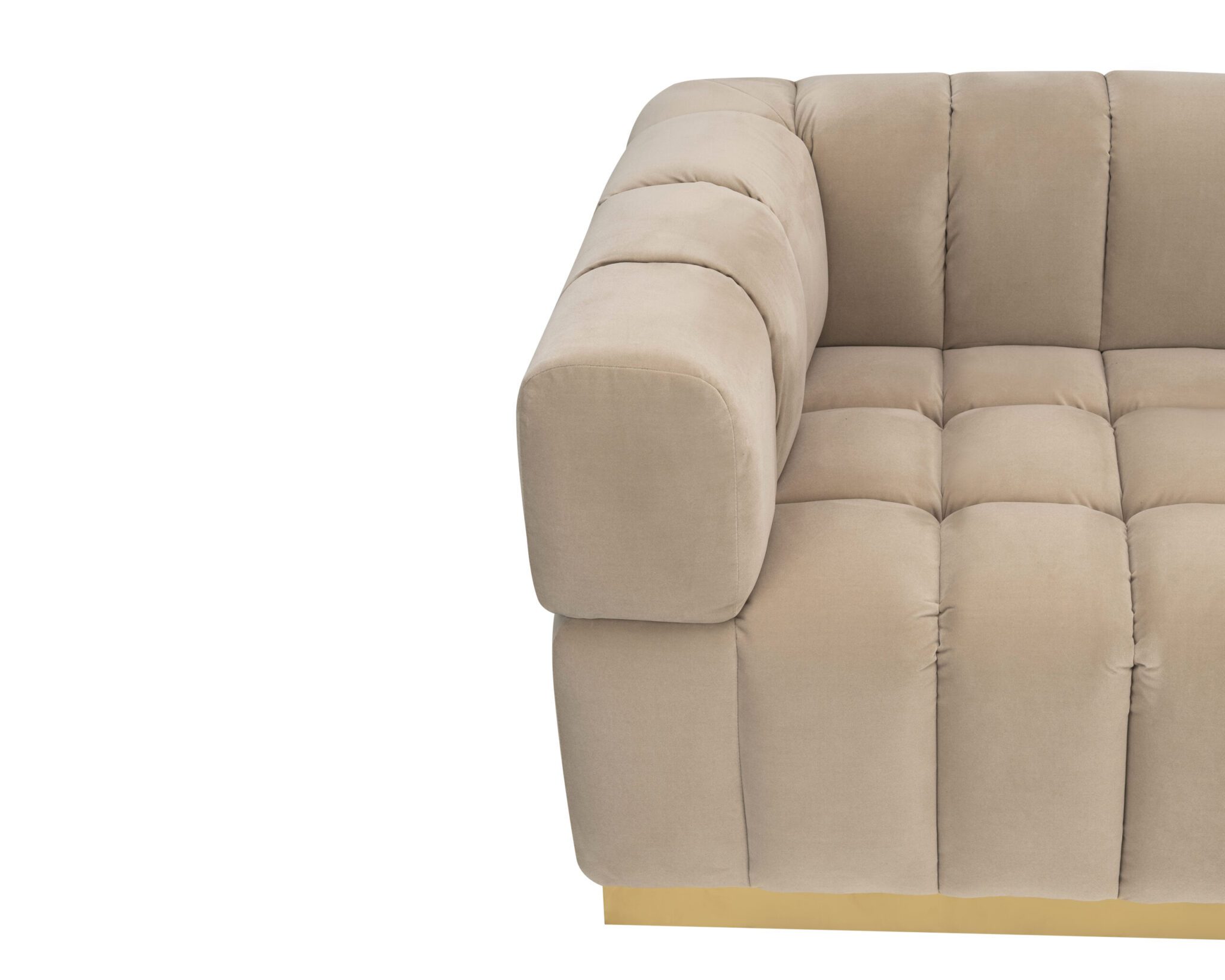 3 Seater Sofa - Ribbed Soft Latte Velvet - Brass Finished Feet Surround