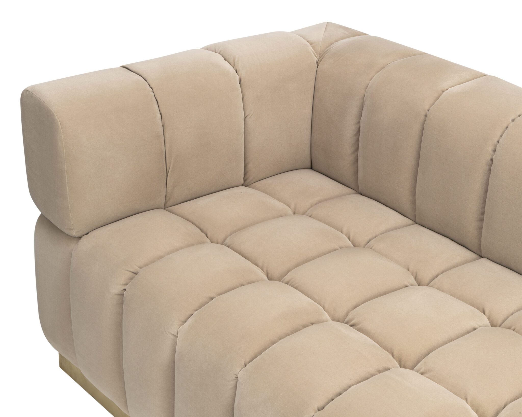 3 Seater Sofa - Ribbed Soft Latte Velvet - Brass Finished Feet Surround
